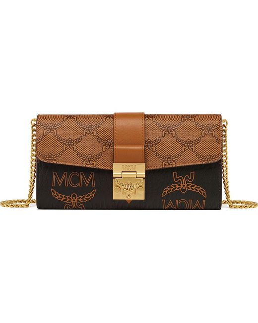 MCM Large Tracy Visetos Lauretos Mix Wallet On A Chain in Brown | Lyst