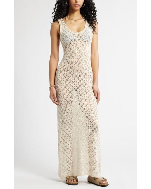 BP. Sheer Pointelle Maxi Cover-Up Dress in Natural | Lyst