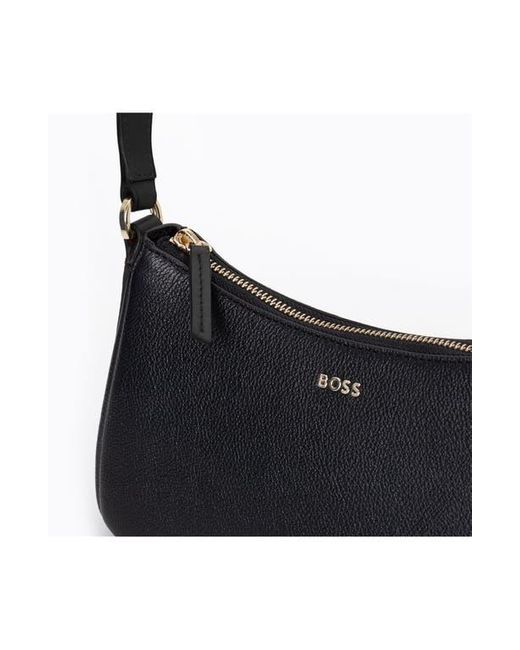BOSS Small Alyce Leather Hobo Bag in Black | Lyst