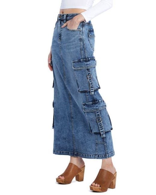 Wash Lab Denim Cargo Pocket Denim Maxi Skirt in Blue | Lyst