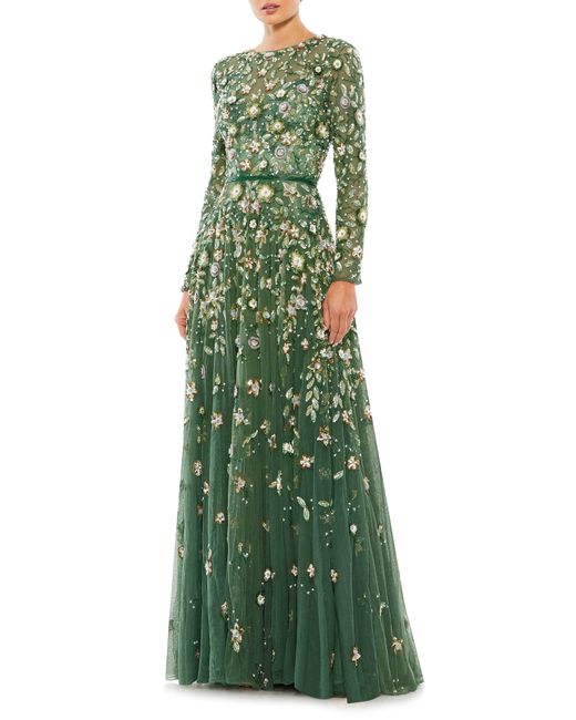 Mac Duggal Floral Sequin Long Sleeve A Line Gown In Green Lyst