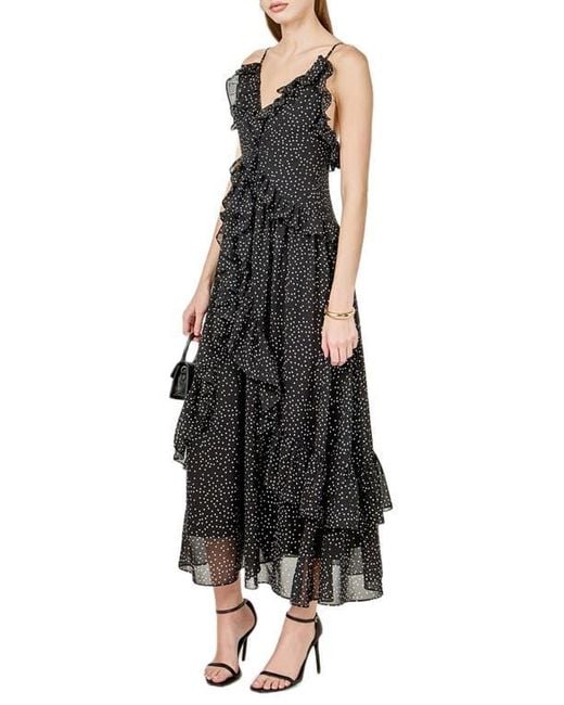 Endless Rose Dot Ruffle Sleeveless Maxi Dress in Black | Lyst