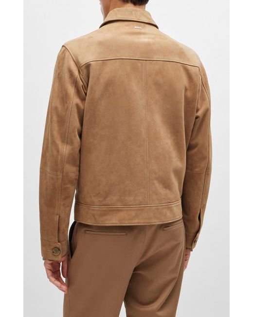 BOSS Malbano Goat Suede Jacket in Brown for Men | Lyst