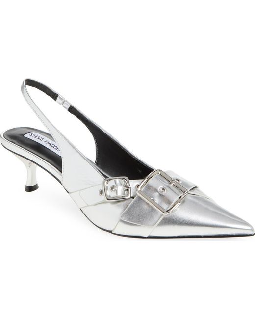 Steve Madden Lezley Kitten Heel Slingback Pump in White | Lyst
