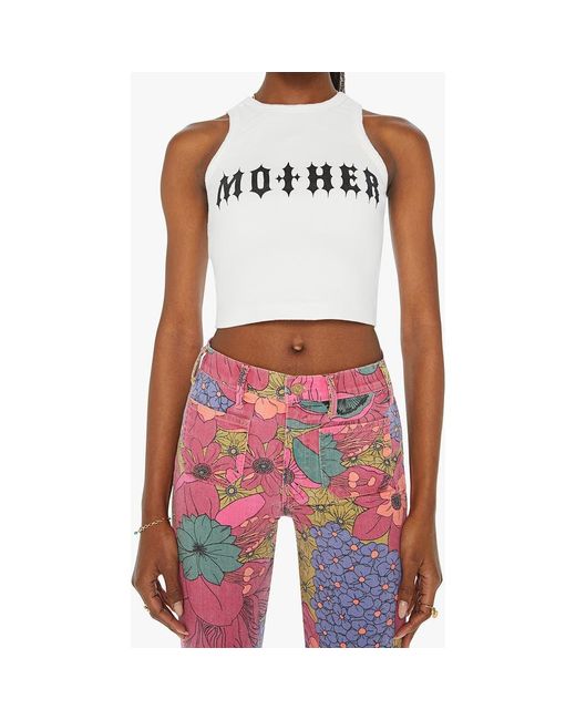 Mother The Chin Ups Chop Crop Graphic Tank in White | Lyst
