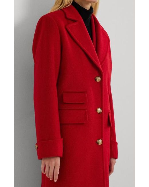 Ralph Lauren Longline Wool Blend Reefer Coat in Red | Lyst