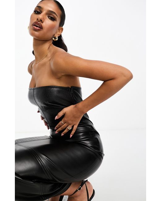 Asos Strapless Faux Leather Midi Dress In Black Lyst