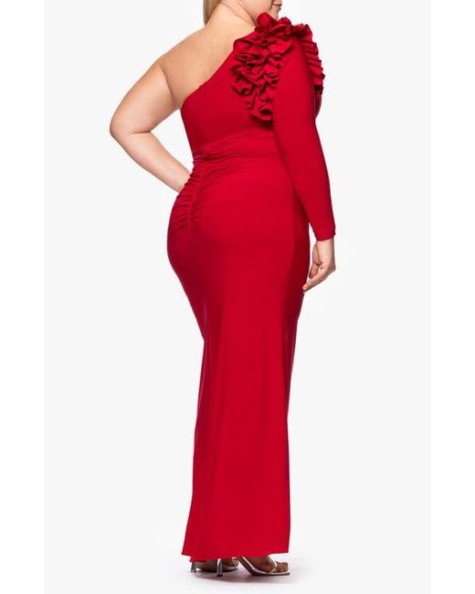 Xscape Evenings Ruffle One-Shoulder Gown in Red | Lyst