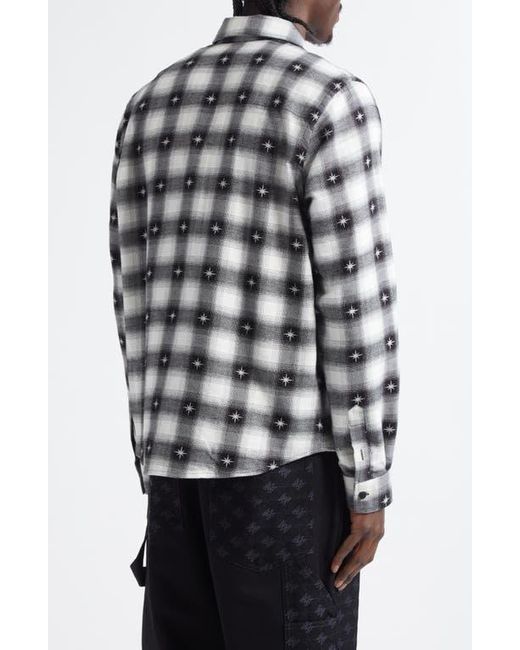 Amiri Starburst Plaid Cotton Flannel Button-Up Shirt in Gray for Men | Lyst