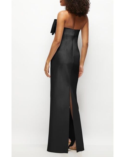 Alfred Sung Bow Detail Strapless Satin Twill Column Gown in Black | Lyst
