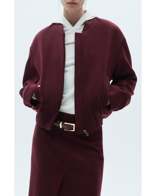 Mango Oversize Wool Blend Bomber Jacket in Red | Lyst