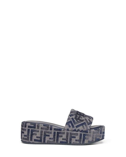 Fendi Sunshine Logo Jacquard Platform Slide Sandal in White | Lyst