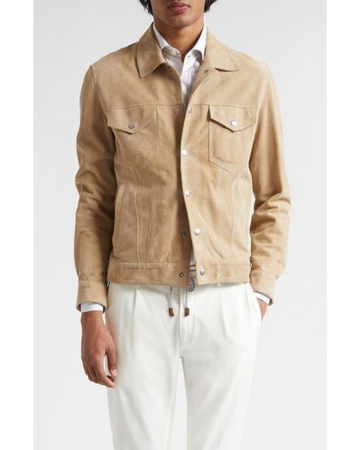 Eleventy Suede Trucker Jacket in Natural for Men | Lyst