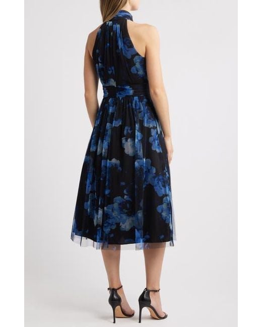 Eliza J Floral Fit & Flare Ilusion Lace Midi Dress in Blue | Lyst
