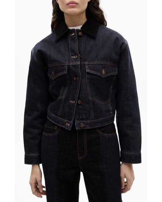 Mango Corduroy Collar Crop Denim Jacket in Black | Lyst