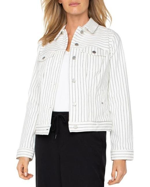 Liverpool Los Angeles Pinstripe Classic Denim Jacket in White | Lyst