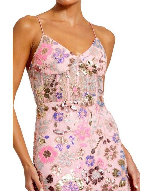 Mac Duggal Hand-Embellished Spaghetti Strap Bustier Applique Gown With ...