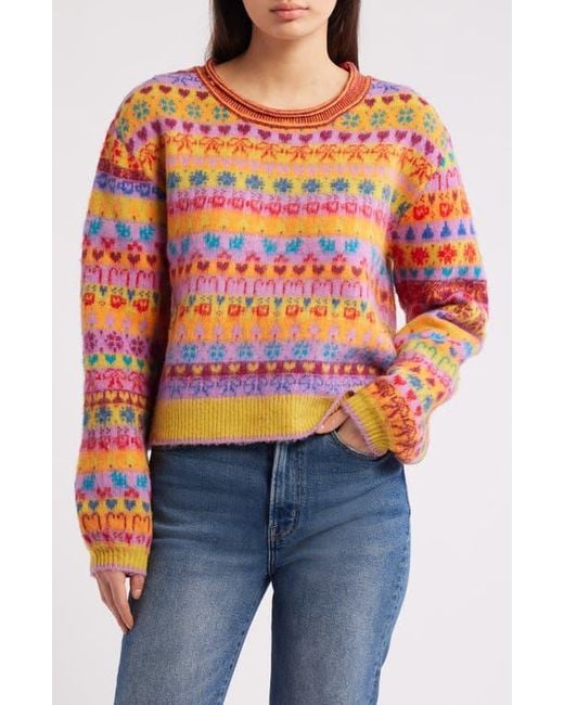 Free People Favorite Things Mixed Print Wool Blend Sweater in Orange | Lyst