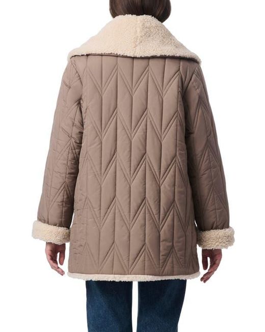 Bernardo Quilted Faux Shearling Lined Jacket in Brown | Lyst