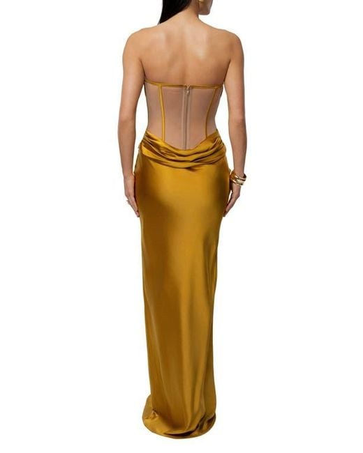 JLUXLABEL Regal Rising Corset Back Strapless Satin Gown in Yellow | Lyst