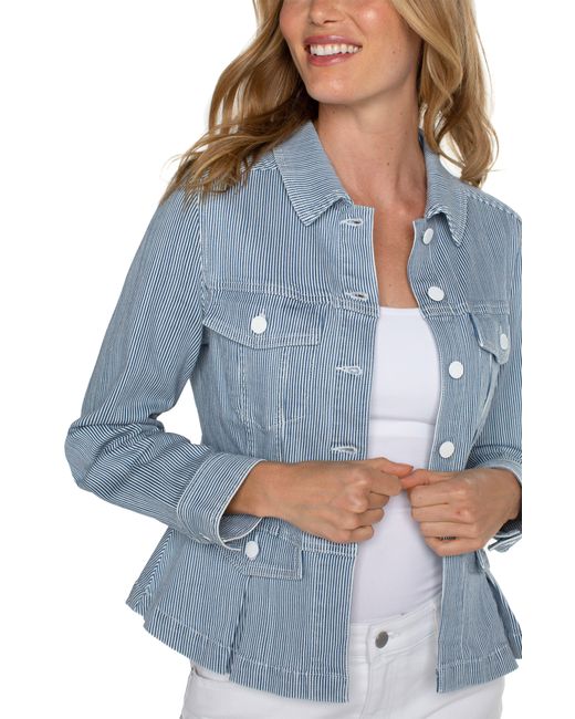 Liverpool Los Angeles Stripe Peplum Trucker Jacket in Blue | Lyst Liverpool Los Angeles Stripe Peplum Trucker Jacket in Blue | Lyst