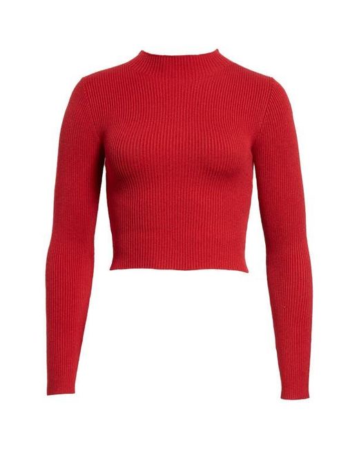 FARM Rio Long Sleeve Rib Crop Top in Red | Lyst