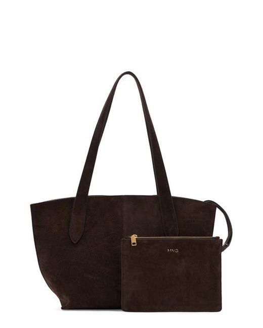 Mango Mini Suede Shopper Bag in Brown | Lyst
