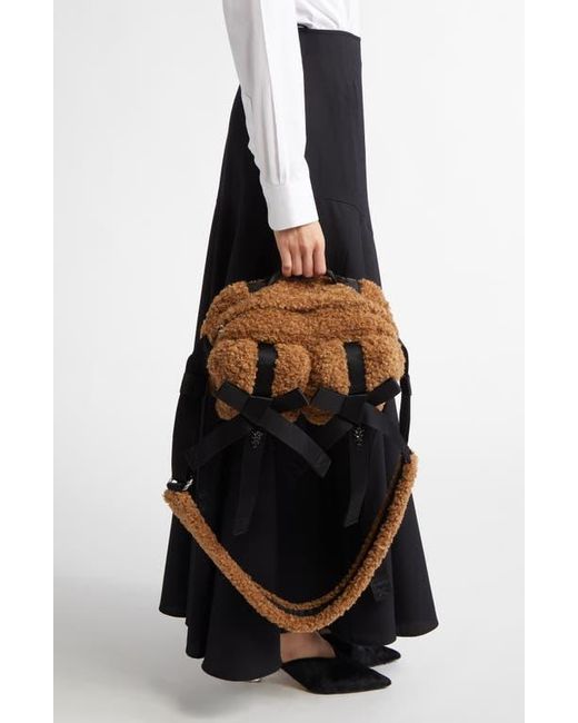 Simone Rocha Classic Bow Teddybear Fleece Crossbody Bag in Brown | Lyst