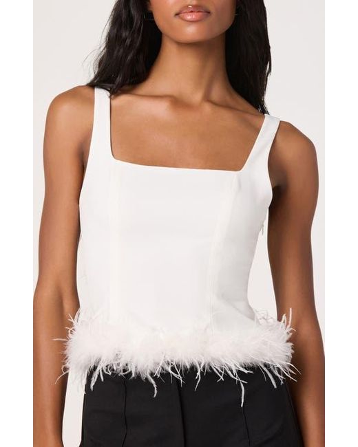 Astr Feather Trimmed Crop Top in White | Lyst