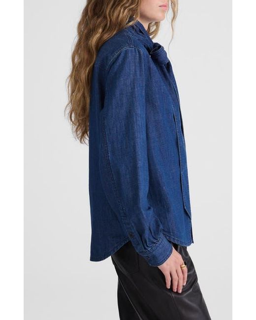 Madewell Tie Neck Denim Button-Up Shirt in Blue | Lyst