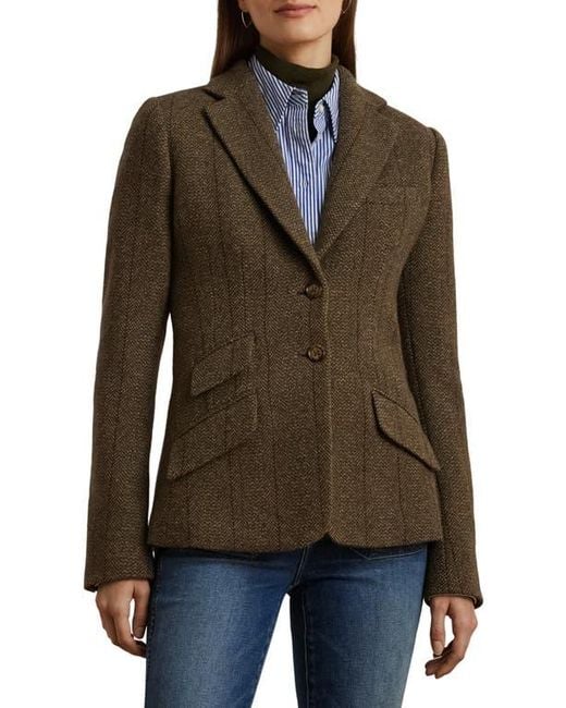 Ralph Lauren Wool Blend Herringbone Tweed Blazer in Brown | Lyst