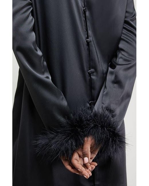 Warehouse Feather High Neck Swing Midi Dress in Blue | Lyst