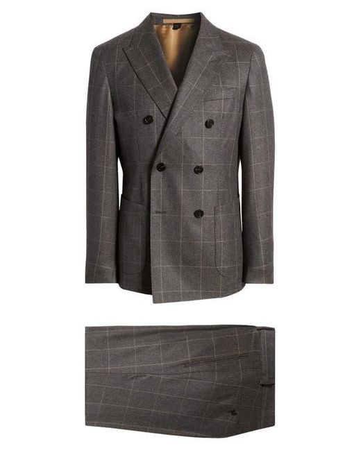 BOSS Heston Windowpane Double Breasted Wool Suit in Gray for Men | Lyst
