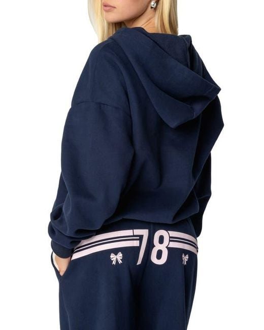 Edikted 78 Stripe Graphic Zip-Up Hoodie in Blue | Lyst