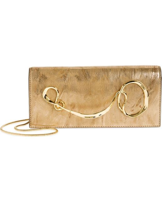 Alexis Twisted Side Handle Leather Clutch in Natural | Lyst