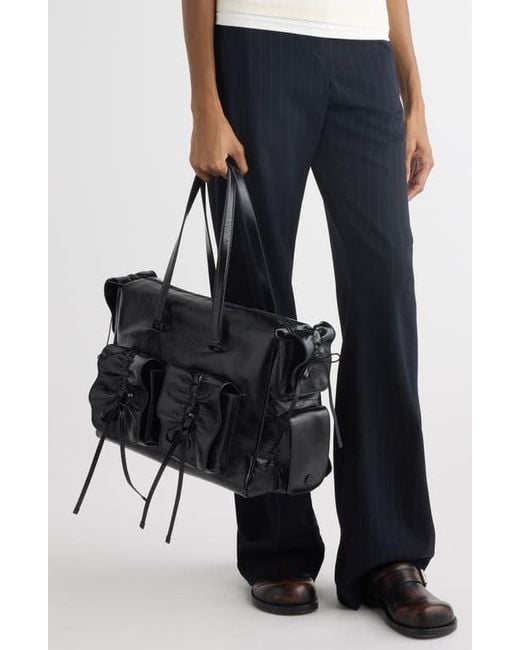 Acne Studios Multipocket Crinkled Leather Tote in Black | Lyst