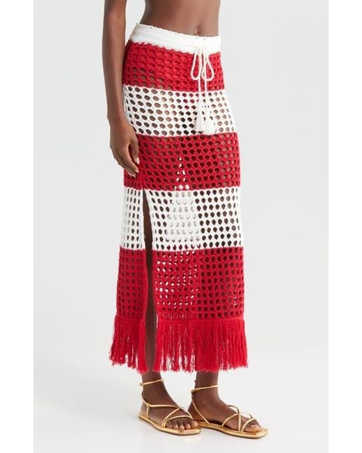 FARM Rio Stripes Crochet Cotton Cover-Up Maxi Skirt in Red | Lyst