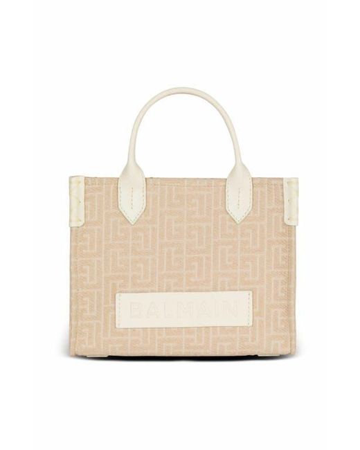 Balmain B-Army Small Monogrammed Canvas And Leather Tote Bag in Natural ...