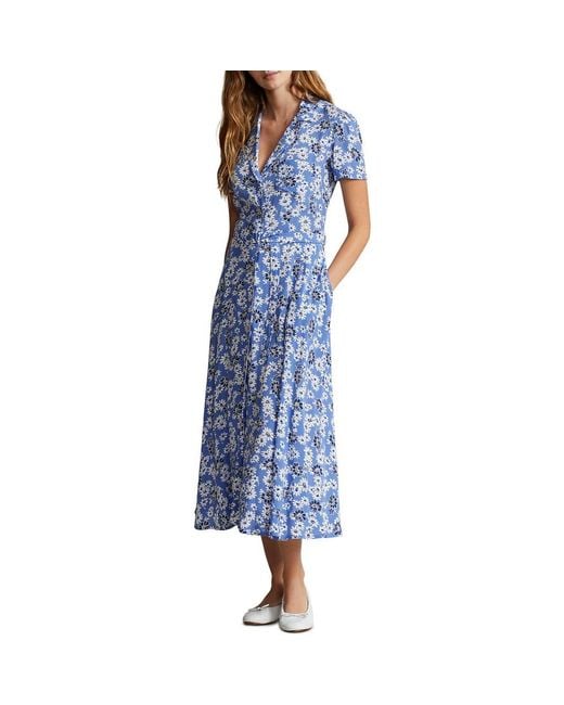 Polo Ralph Lauren Hampton Floral Crepe Midi Shirtdress in Blue | Lyst