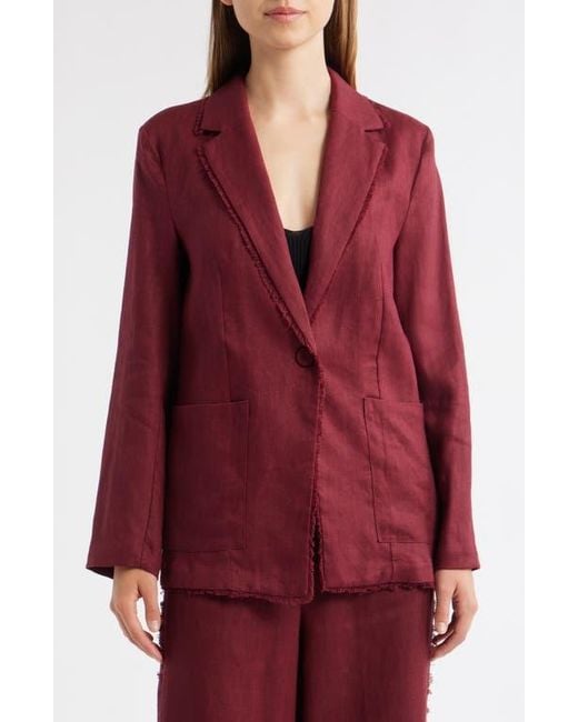 Mango Tarida Frayed Linen Blazer in Red | Lyst