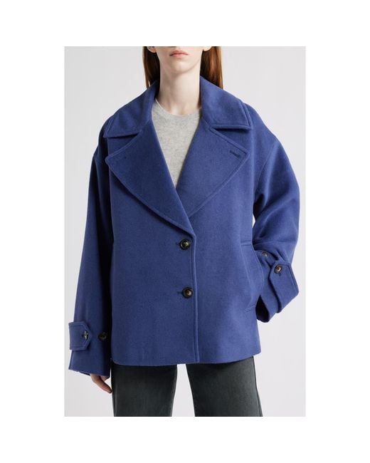 Bernardo Single Breasted Crop Coat in Blue | Lyst
