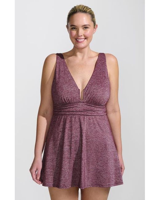Lands' End Slender Suit Shine U-Wire Swim Dress Swimsuit in Red | Lyst