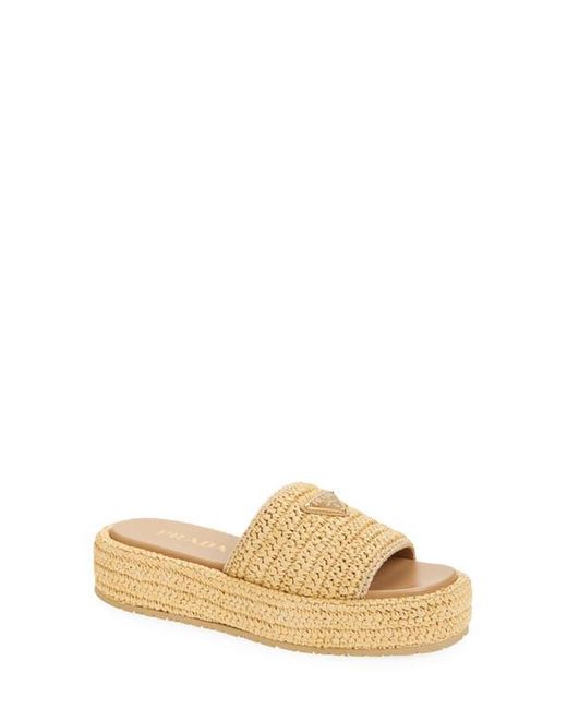 Prada Raffia Flatform Slide Sandal in Natural | Lyst
