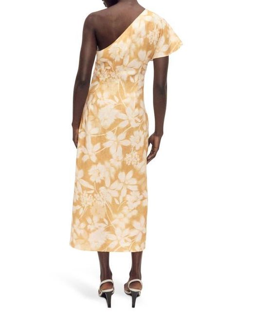 Mango Floral Linen One-Shoulder Dress in Natural | Lyst