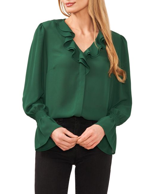 Cece Ruffle V-neck Top in Green | Lyst Cece Ruffle V-neck Top in Green | Lyst