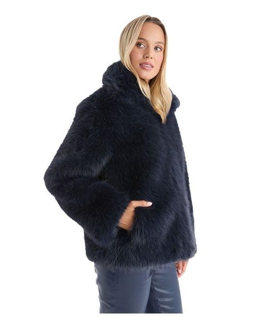 The Noli Shop Dani Faux Fur Coat in Blue | Lyst