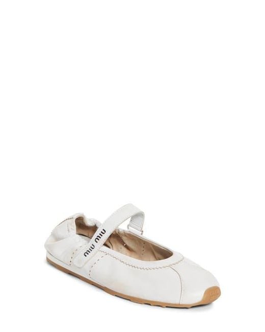 Miu Miu Plume Mary Jane Ballet Flat Sneaker in White | Lyst