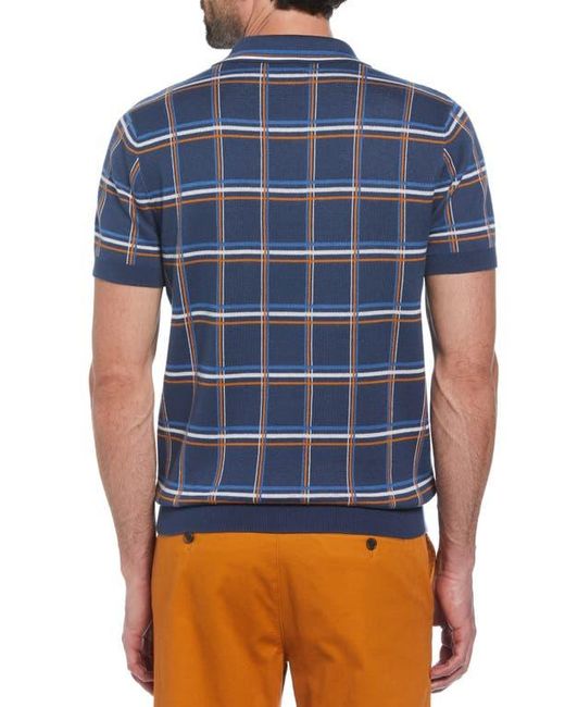 Original Penguin Shadow Check Zip Polo Sweater in Blue for Men | Lyst