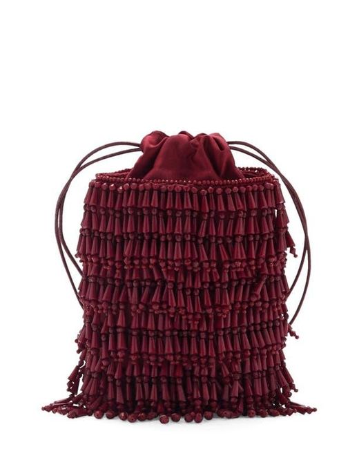 Mango Beaded Drawstring Bucket Bag in Red | Lyst