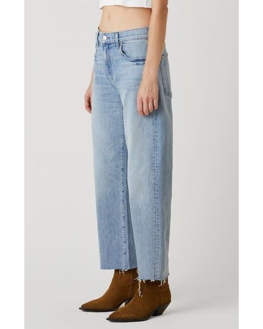 Le Jean Weekend Frayed Mid Rise Wide Leg Jeans in Blue | Lyst